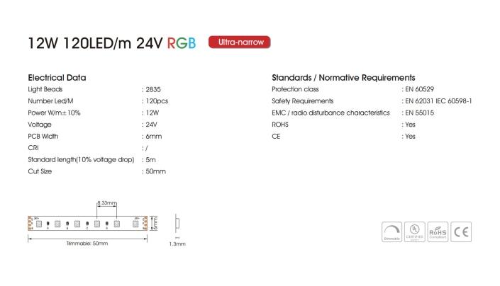 12W 120LED/m 24V 6mm RGB - COOLIGHT